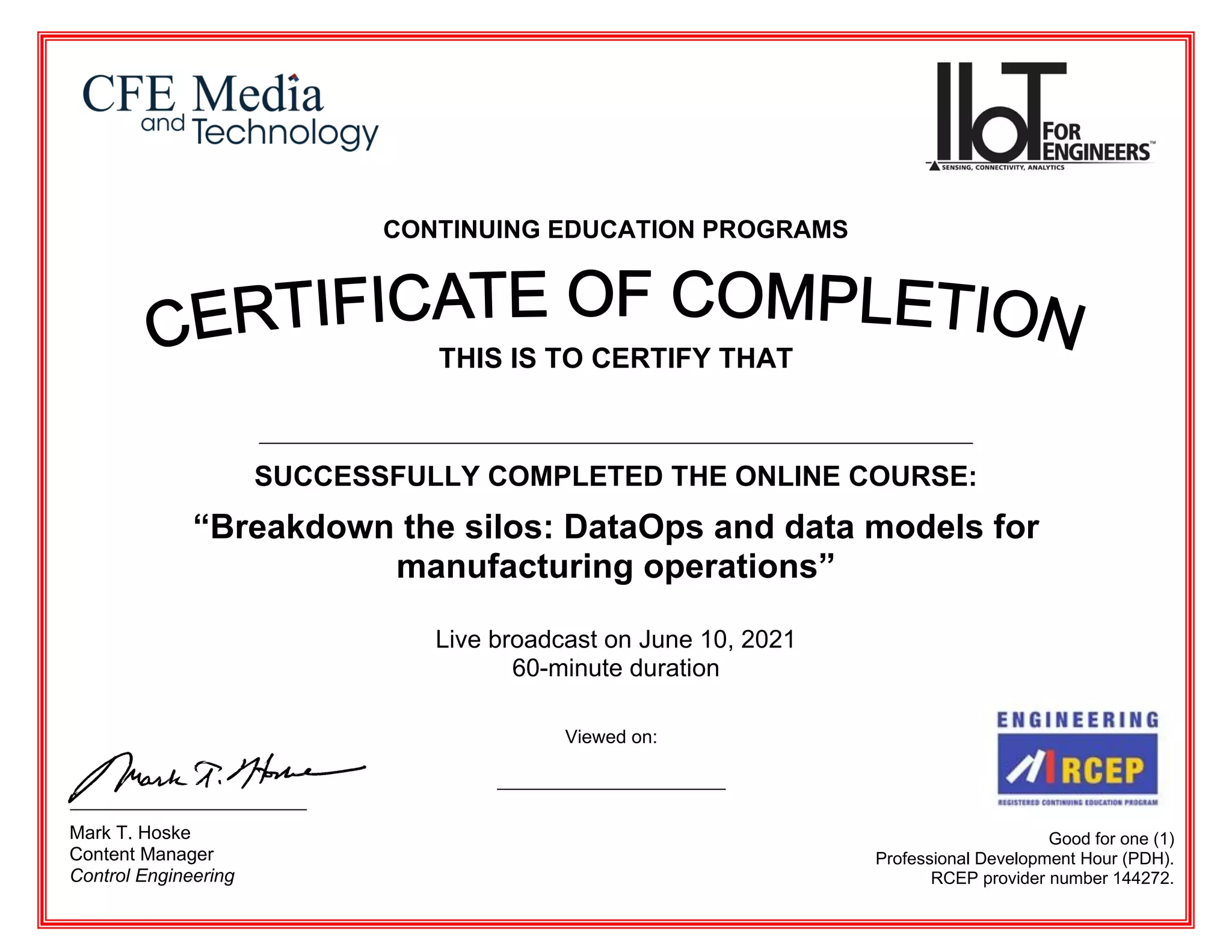 Certificate of Completion "Breakdown the silos: data ops and data ...