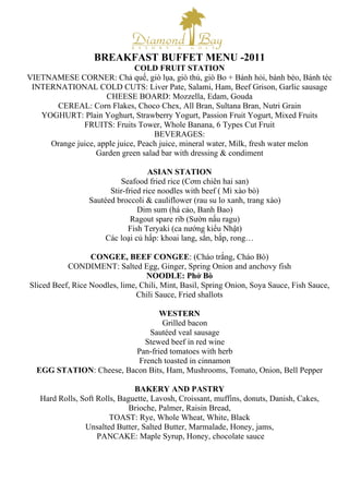 Breakfast buffet menu 2011 | DOC