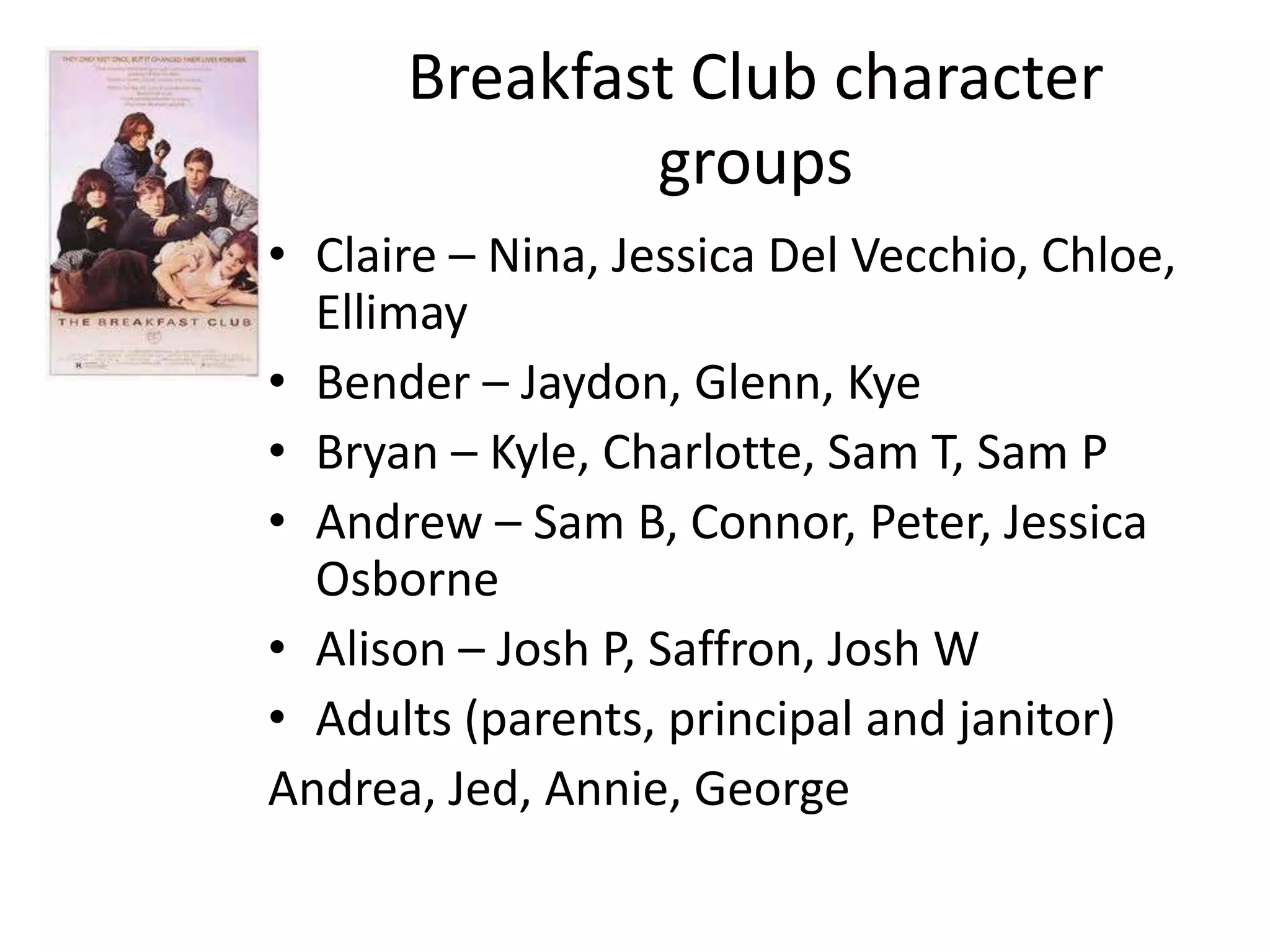 Breakfast club character analysis | PPTX