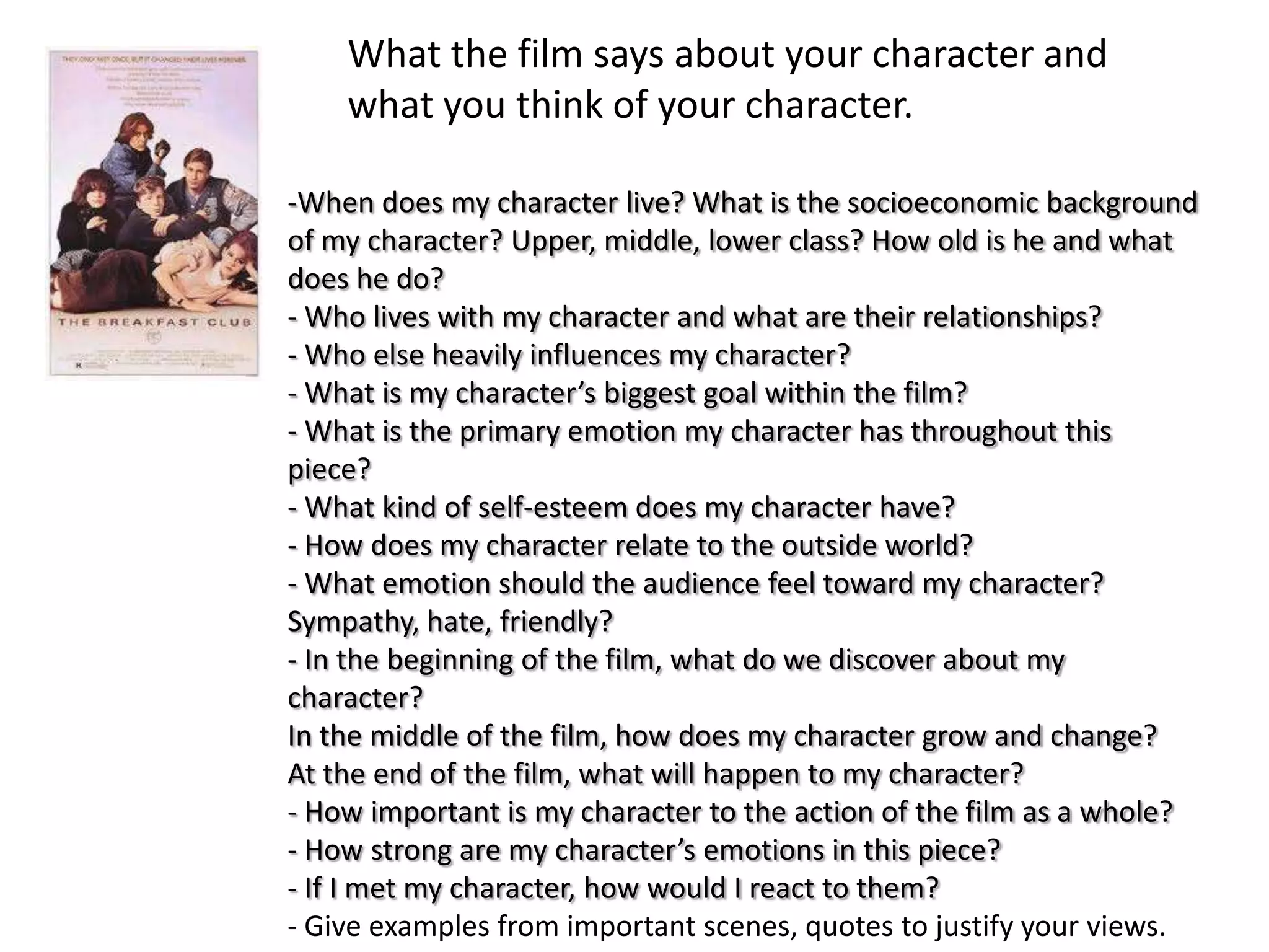 Breakfast club character analysis | PPTX