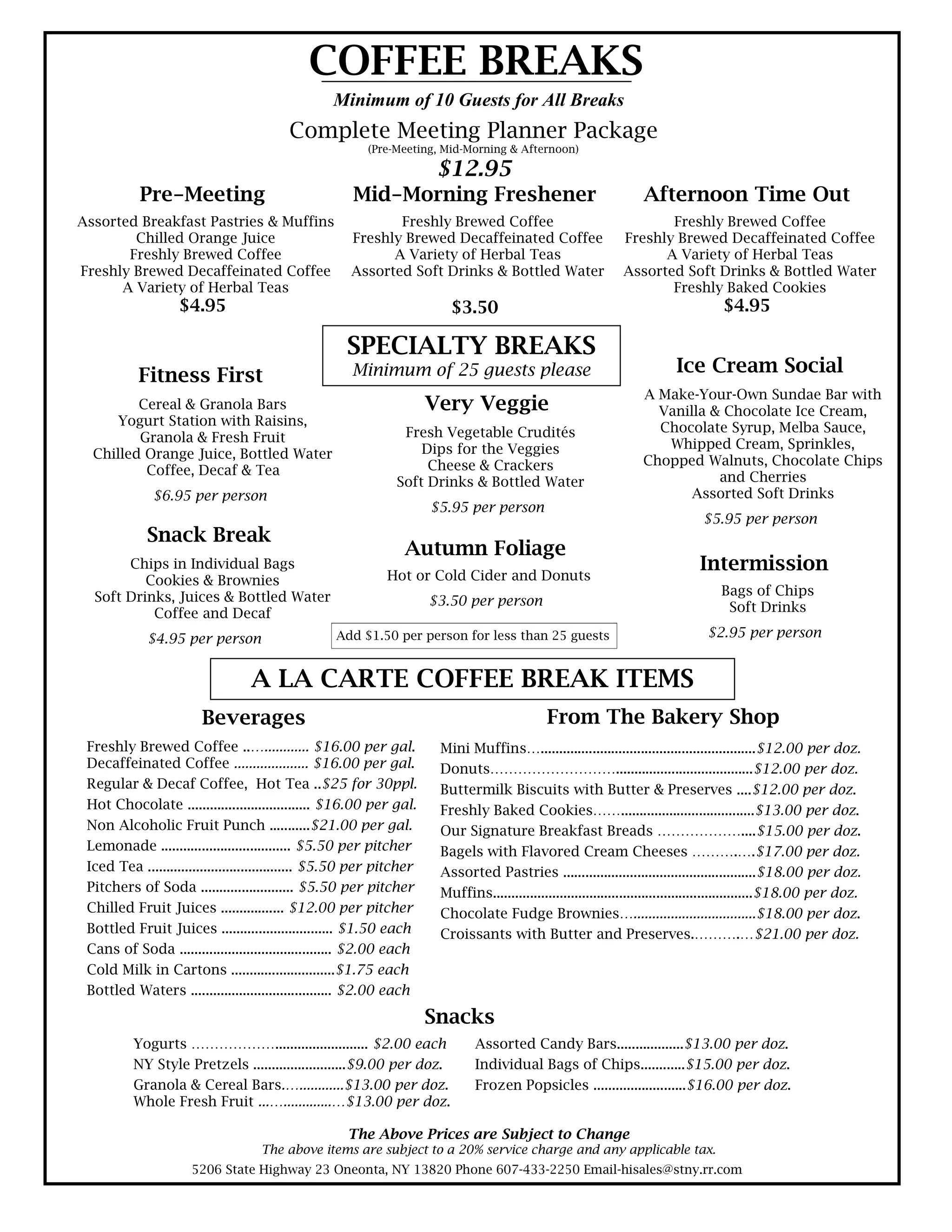 Breakfast & Coffee Break Menus | PDF