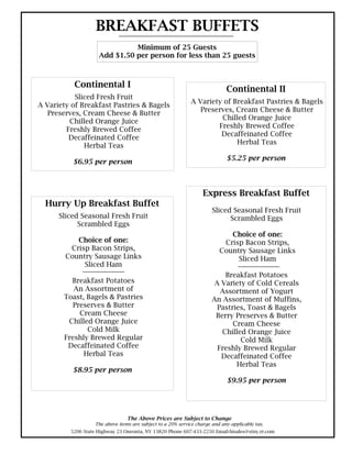 Breakfast & Coffee Break Menus | PDF