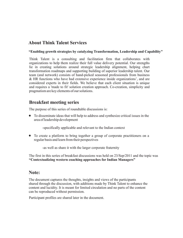 Breakfast Roundtable Outcomes | PDF