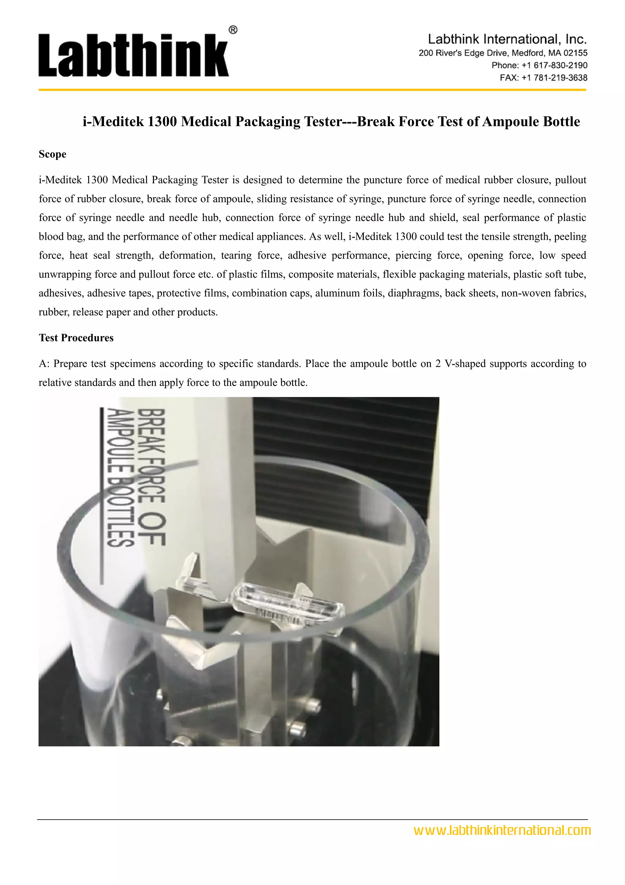 Break force test of ampoule bottle | PDF