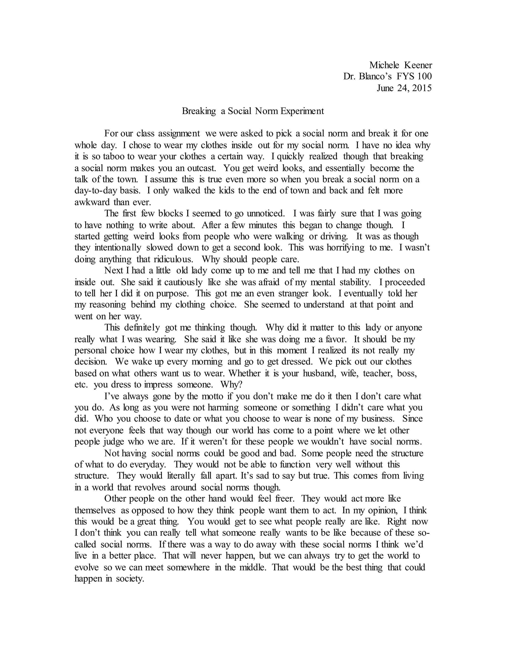 Breaking a social norm (2) | DOCX