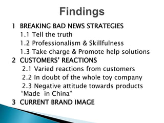 Breaking bad news strategies (A case study on Mattel recall) | PPTX