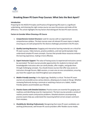 Breaking Down PE Exam Prep Courses What Sets the Best Apart | PDF