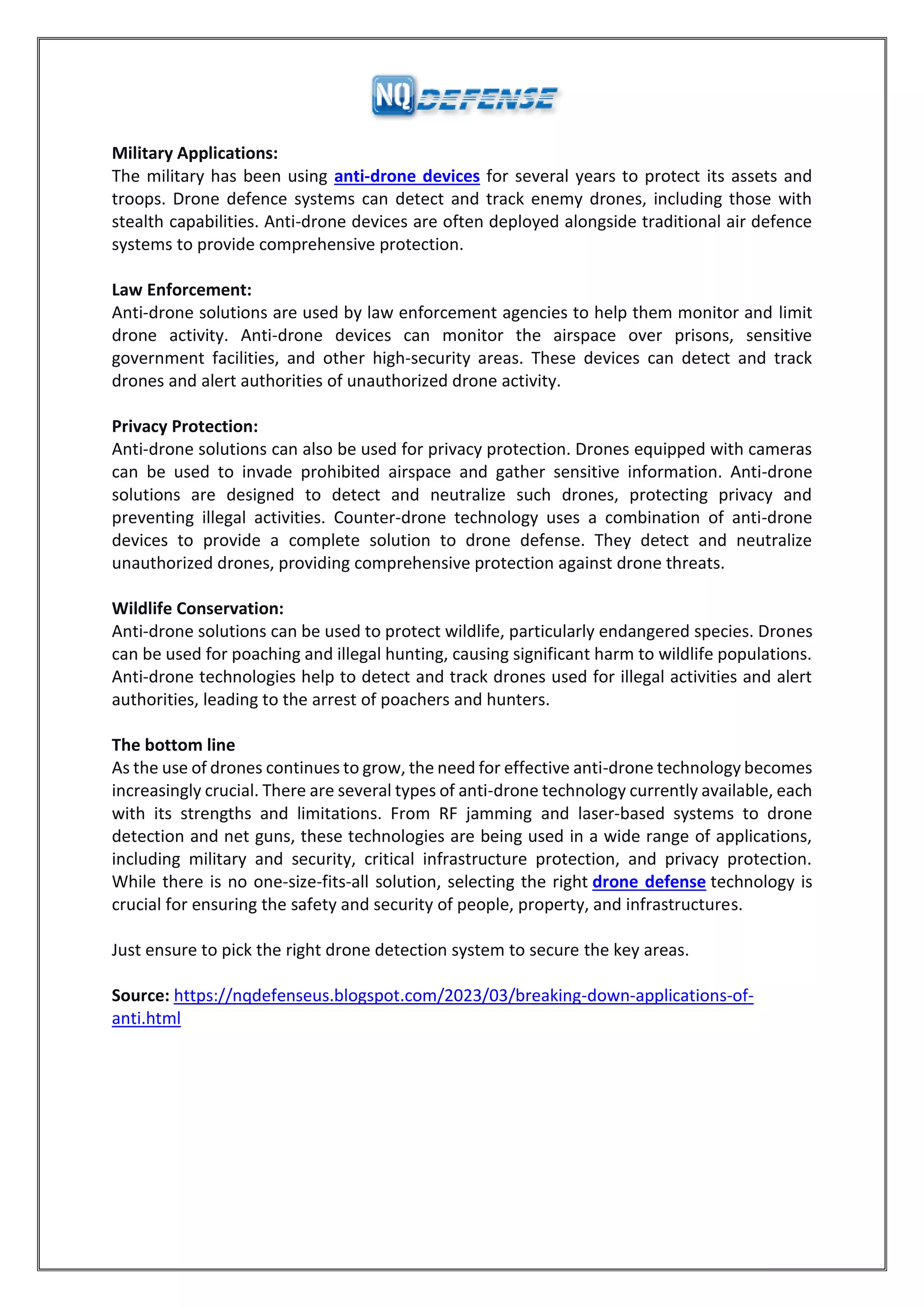 Breaking Down the Applications of Anti-Drone Technologies | PDF