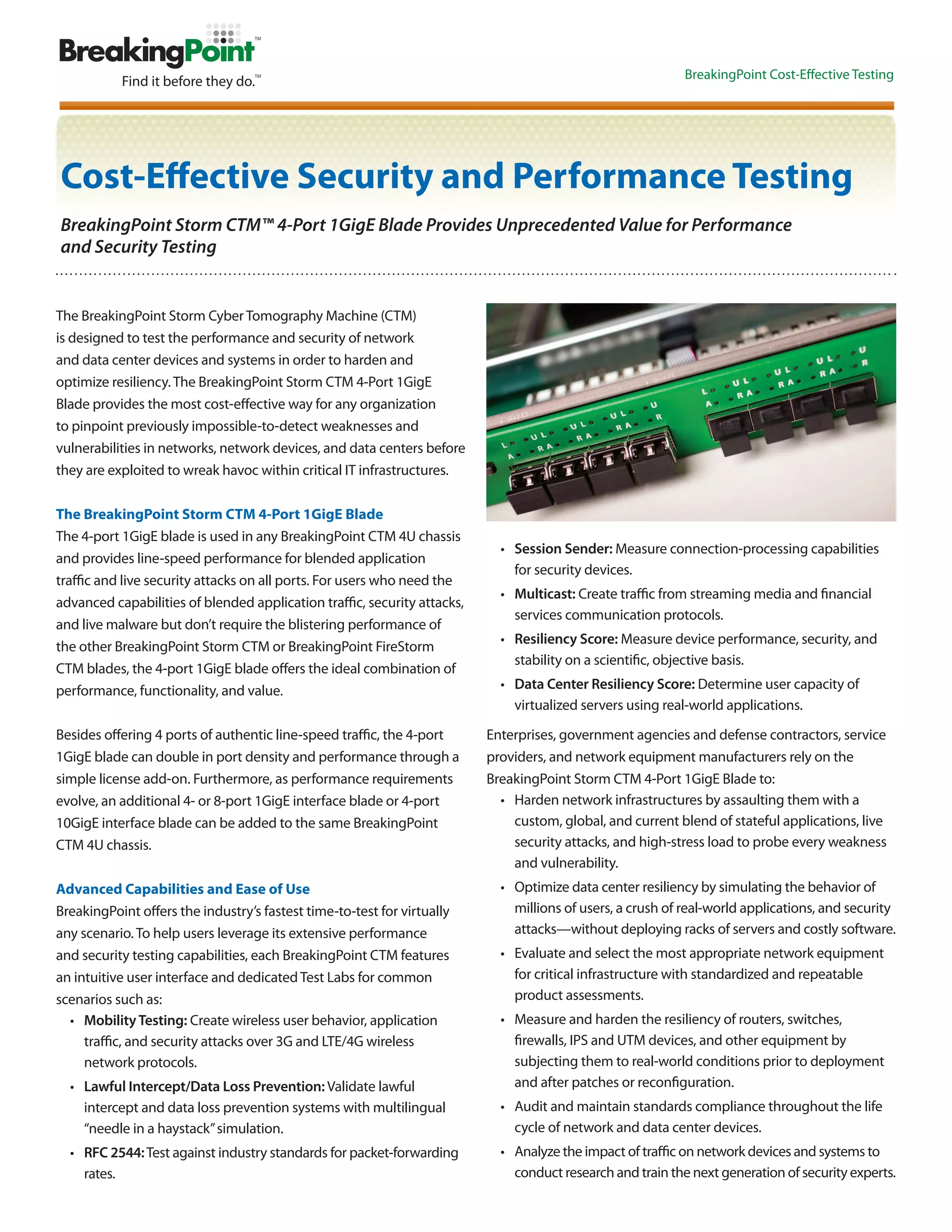 BreakingPoint Storm CTM Cost-Effective Testing Solution | PDF