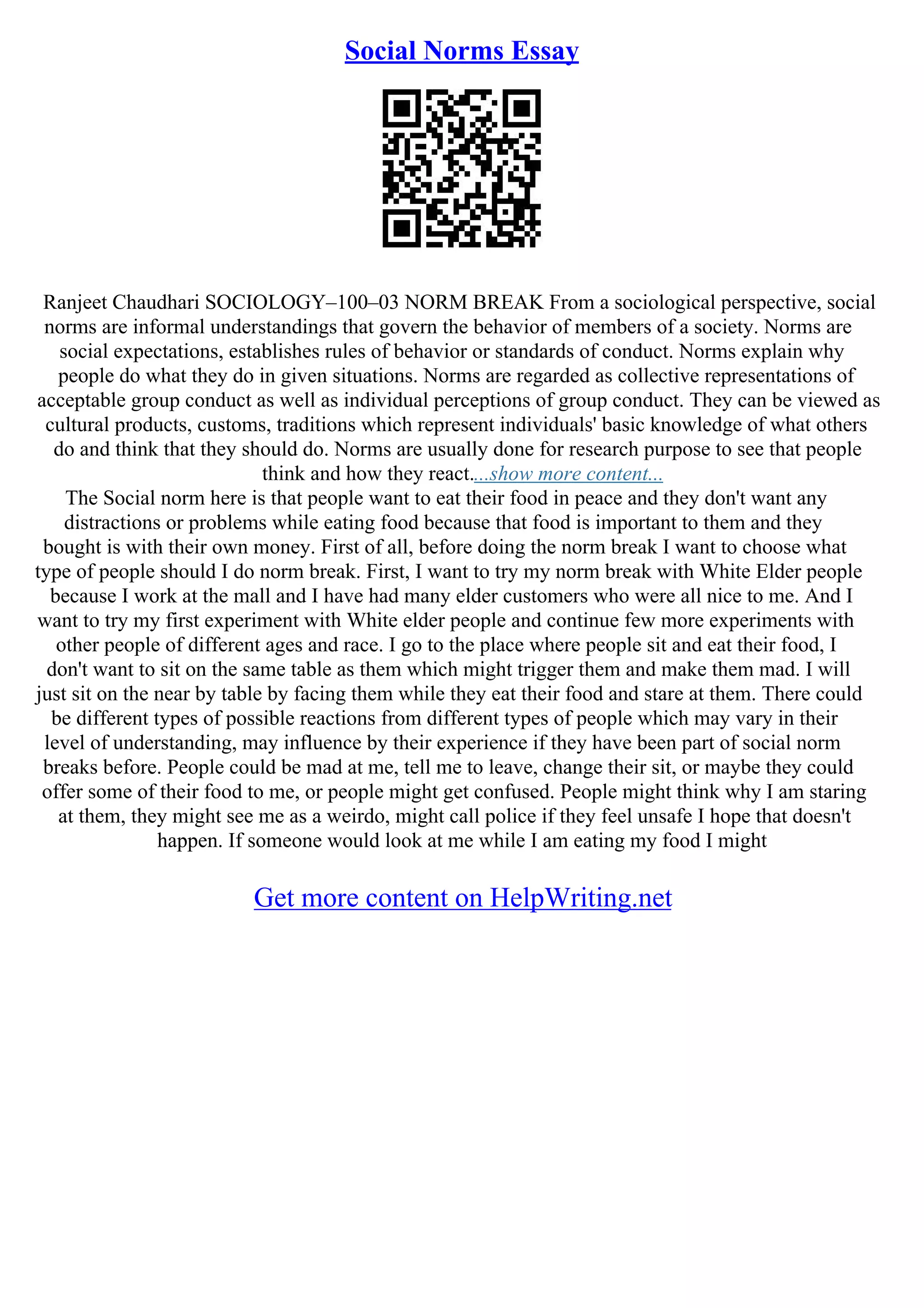 Breaking Social Norms Essay | PDF