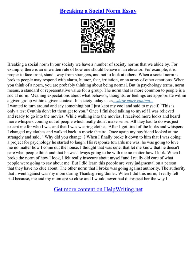 Breaking Social Norms Essay | PDF