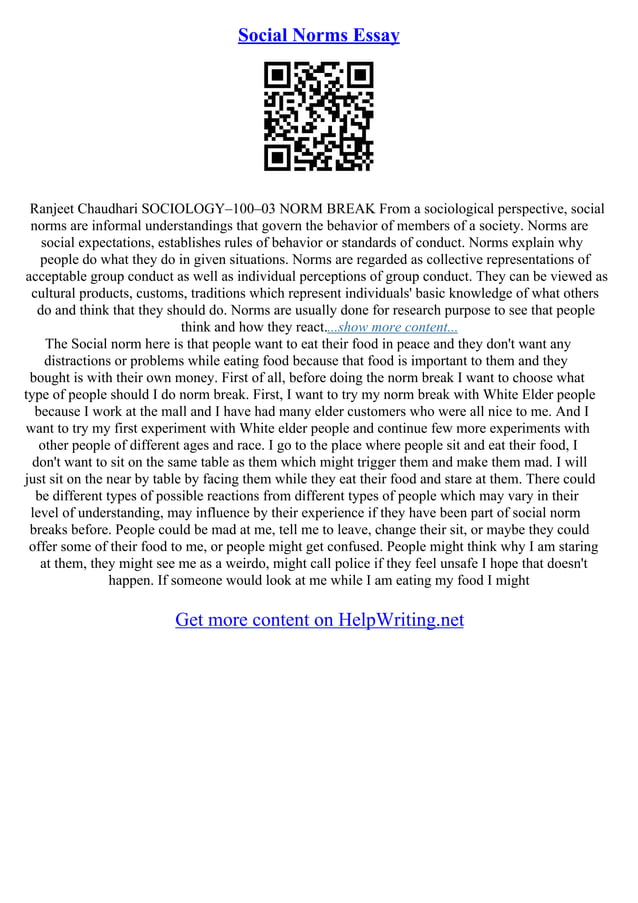 Breaking Social Norms Essay | PDF