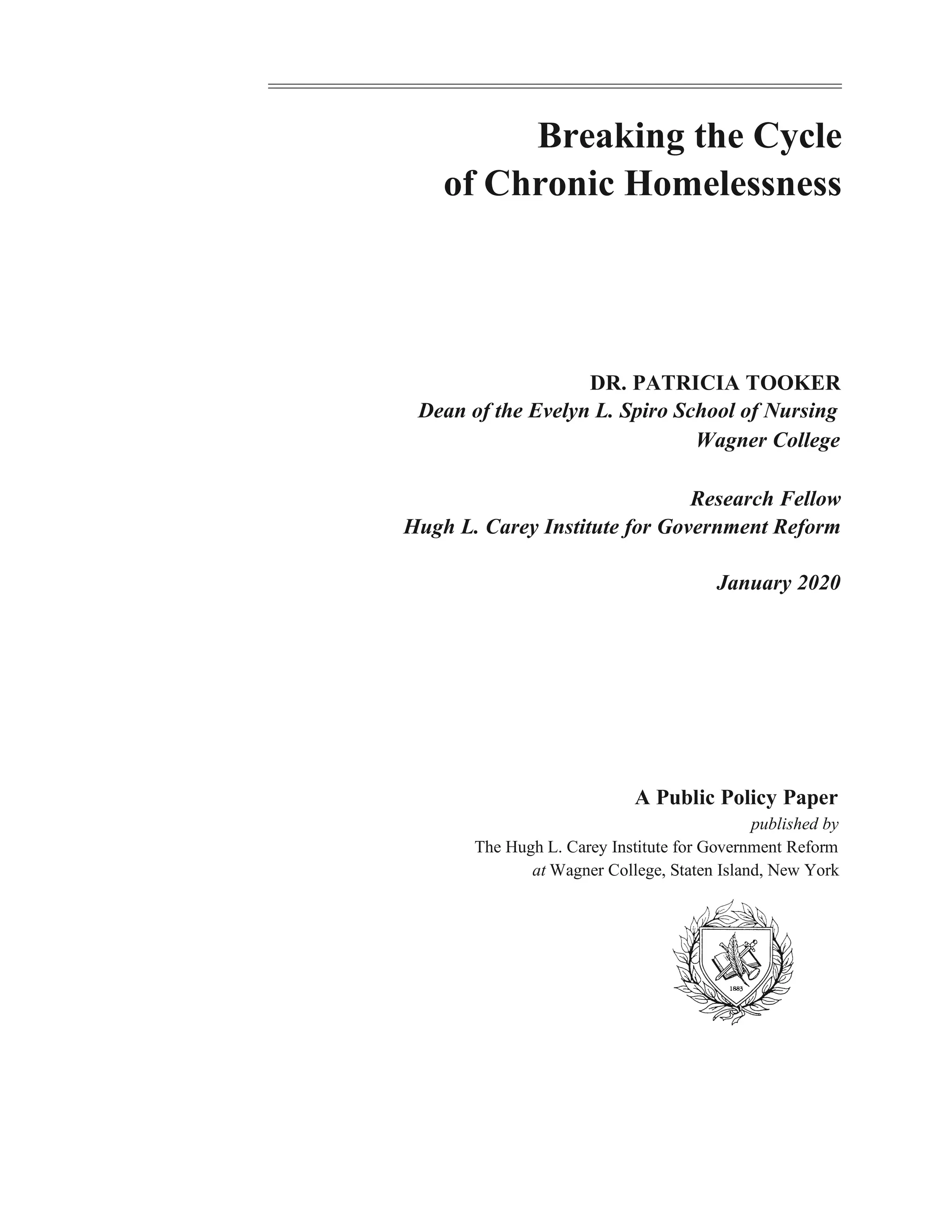 Breaking the Cycle of Chronic Homelessness (Patricia Tooker) | PDF