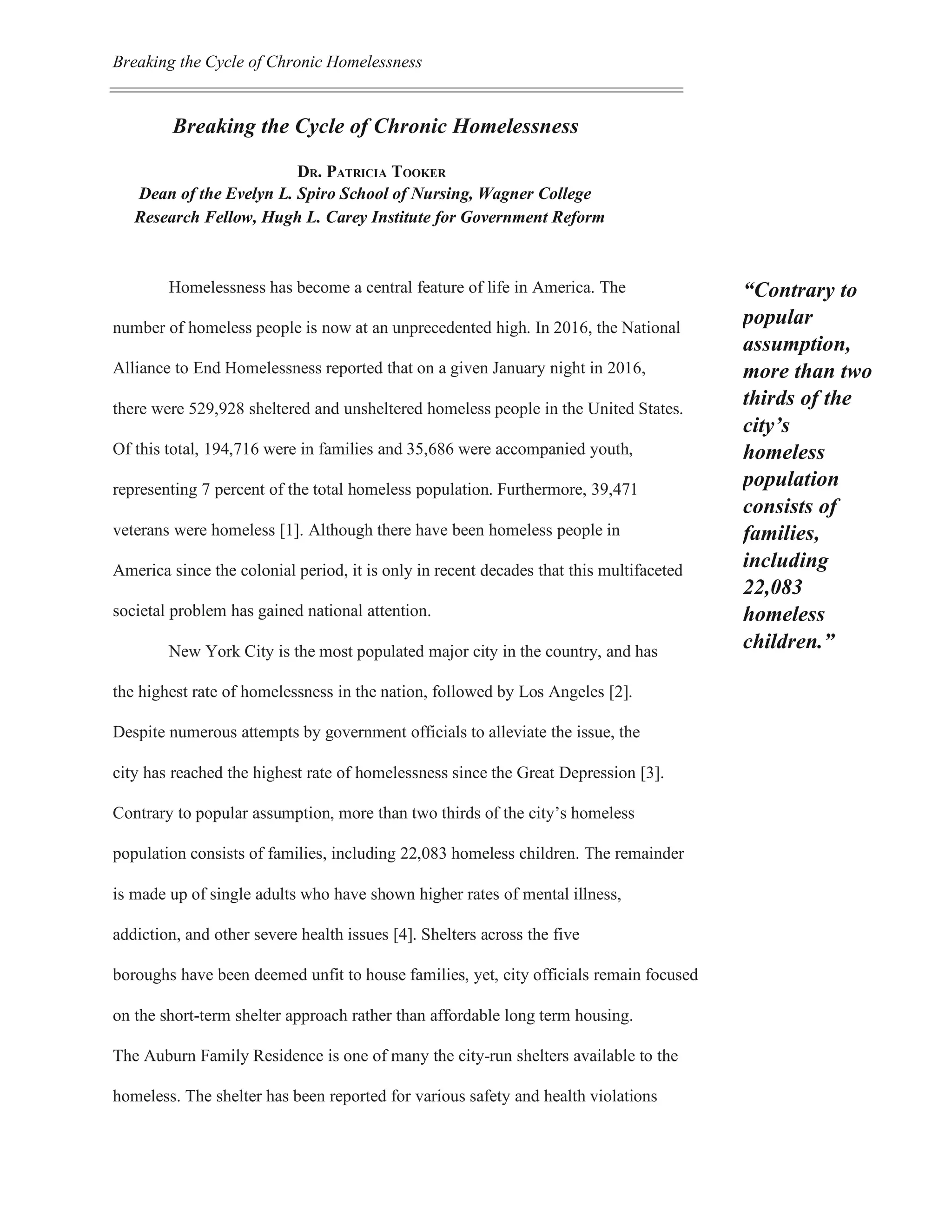 Breaking the Cycle of Chronic Homelessness (Patricia Tooker) | PDF