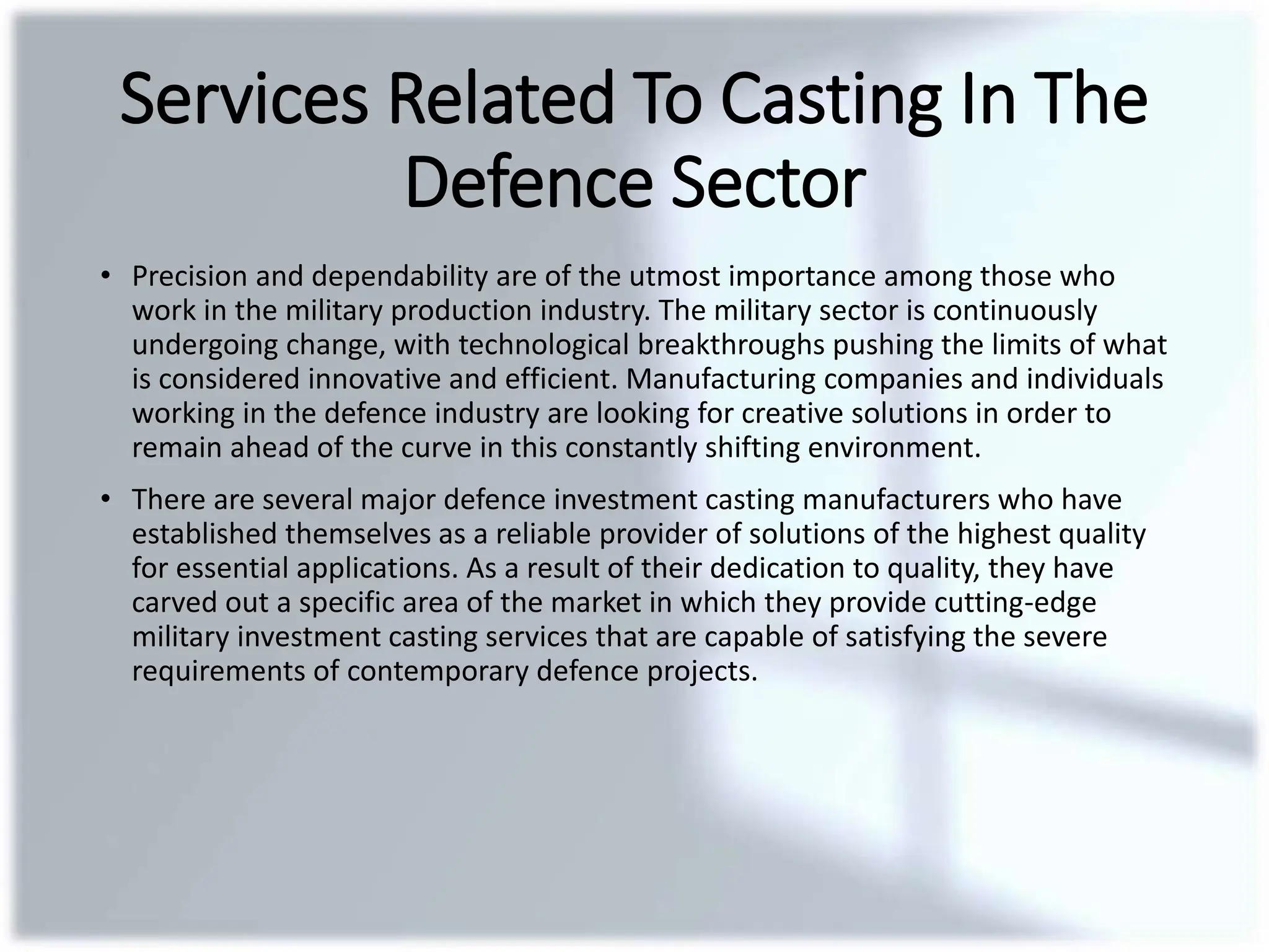 Navigating the Complexities of Casting in the Defence Sector | PPTX