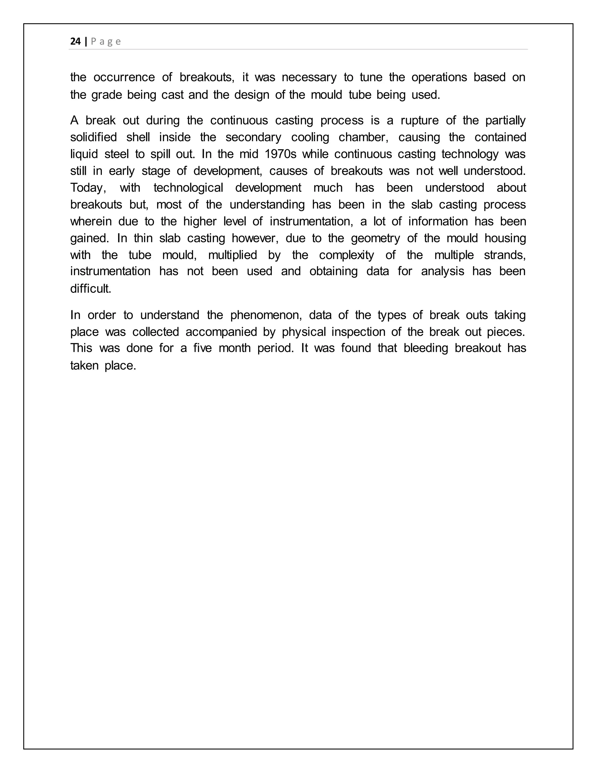 Study Of Bleeding Breakout In Thin Slab Caster | DOCX