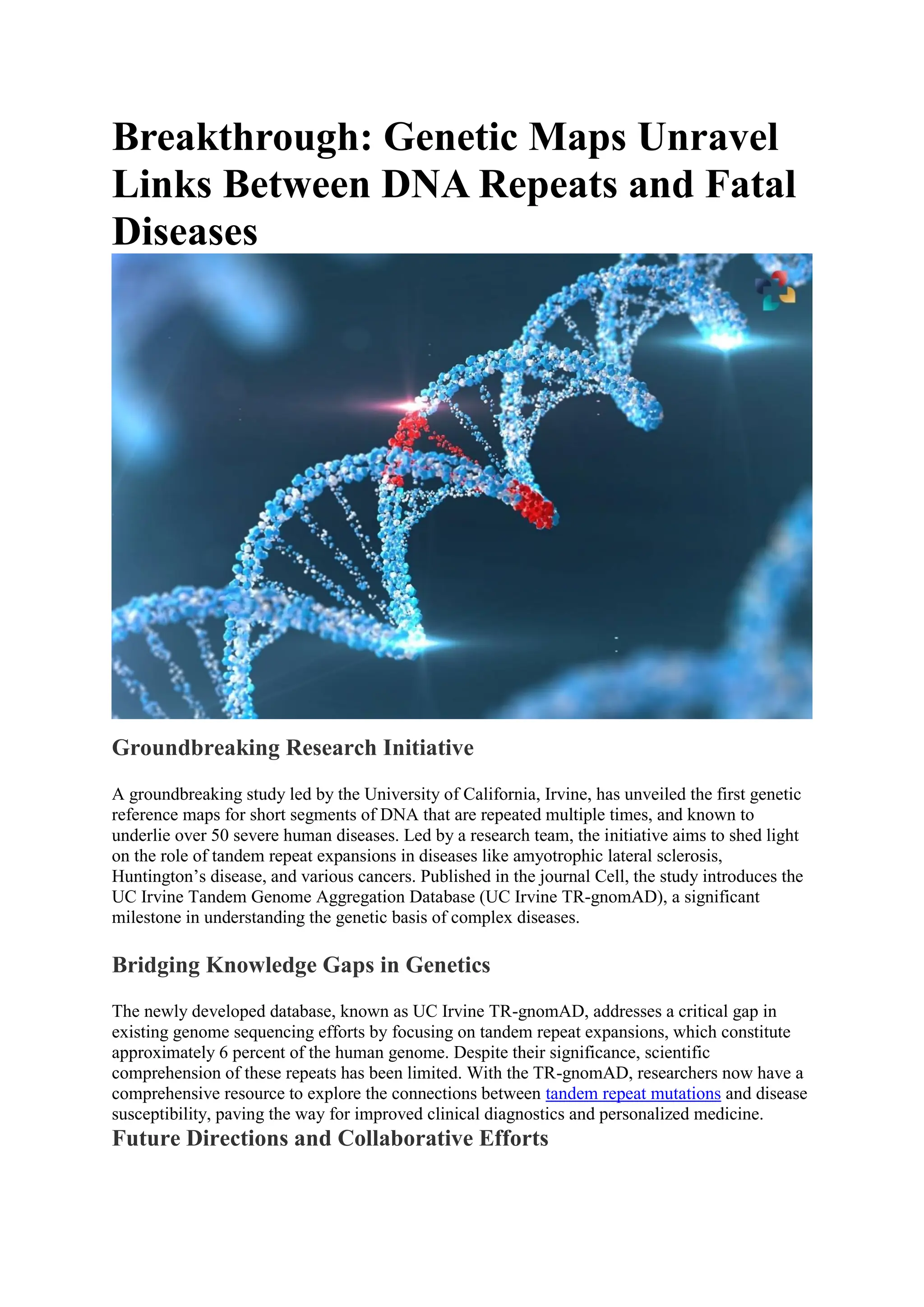 UC Irvine TR-gnomAD Unveils Genetic Maps for Disease Research | The ...