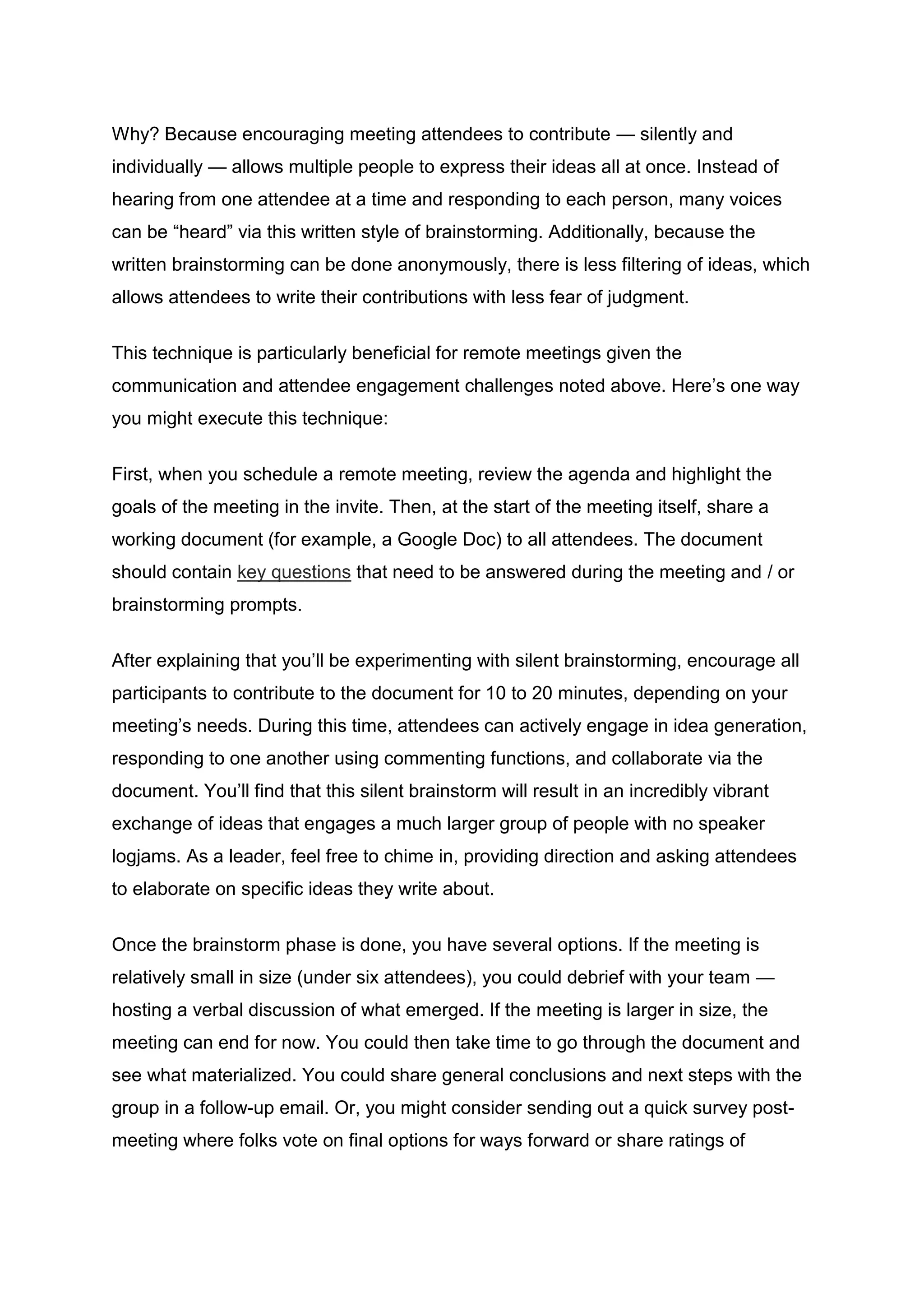 Break Up Your Big Virtual Meetings And The Use Of Silent Brainstorming Pdf