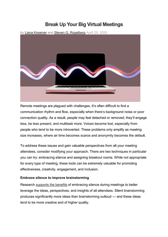 Break up your big virtual meetings & the use of Silent Brainstorming | PDF