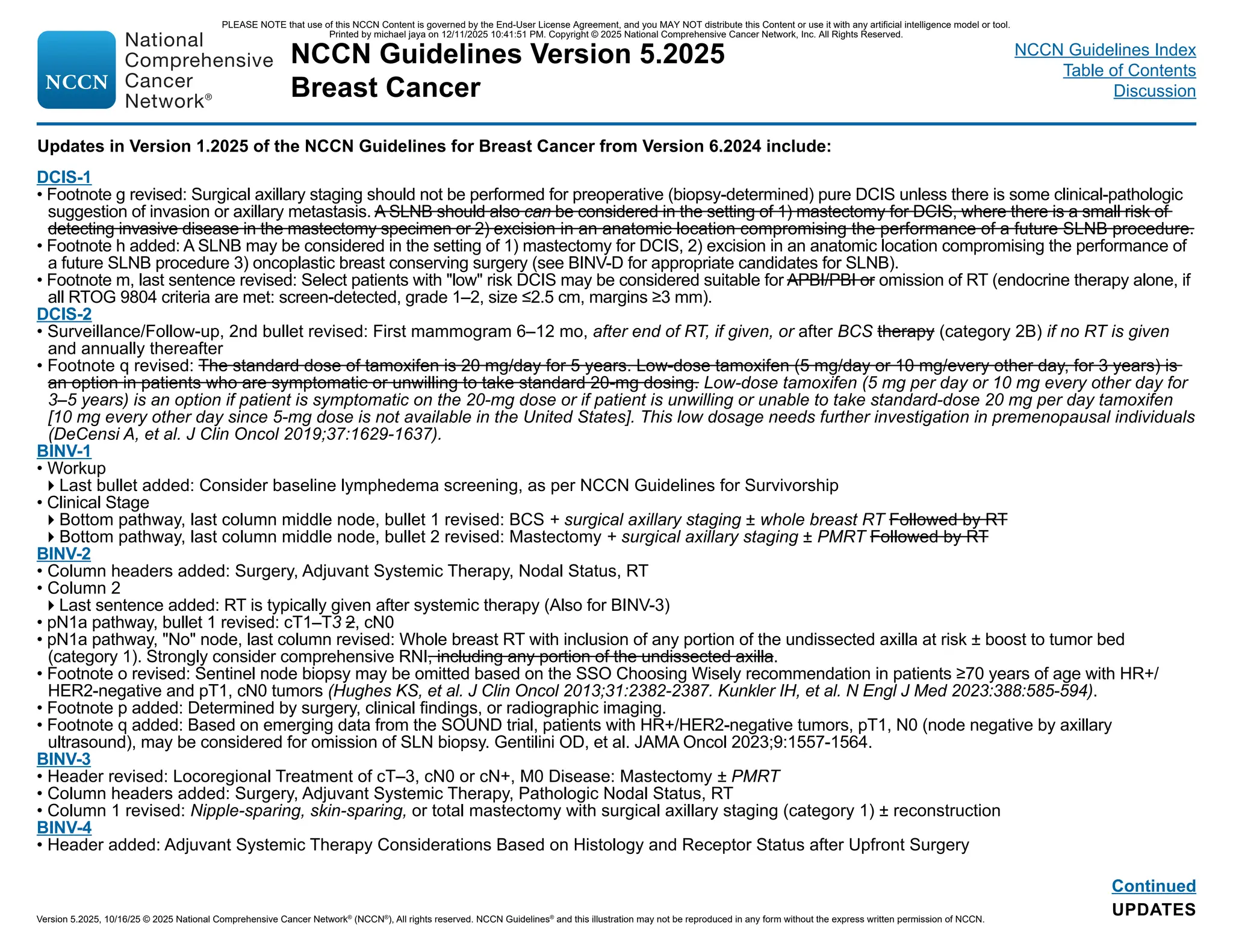 NCCN Guidelines Breast Cancer Version 5.2025