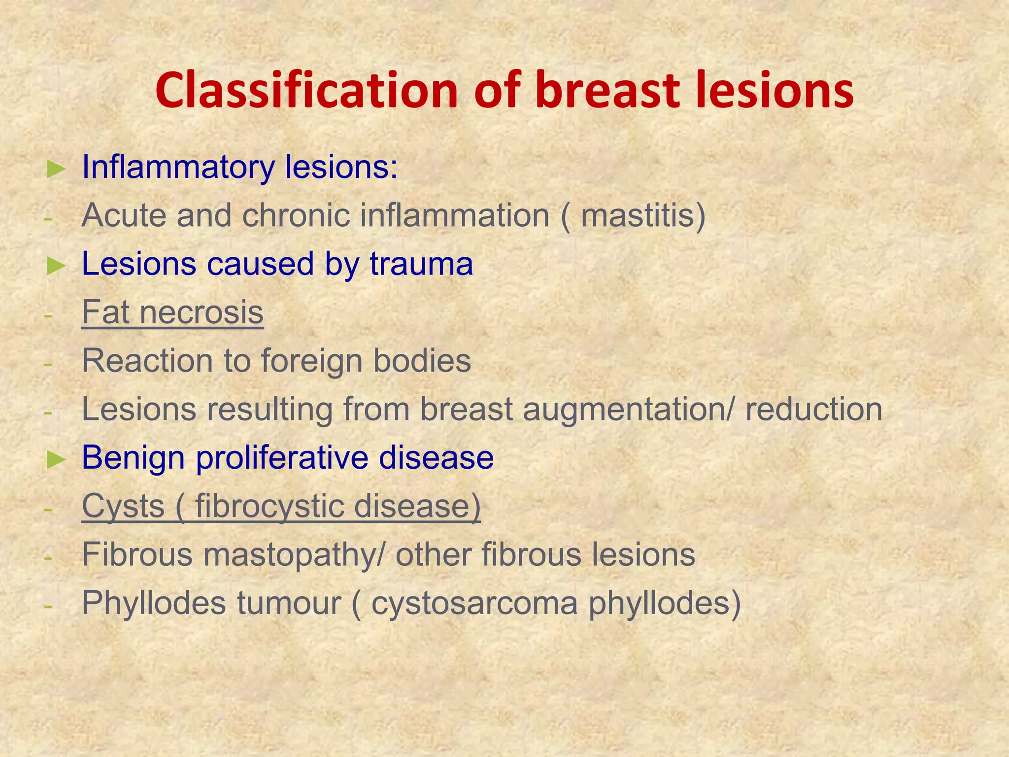 Breast inflammatory, proliferative lesions for MBBS | PPTX