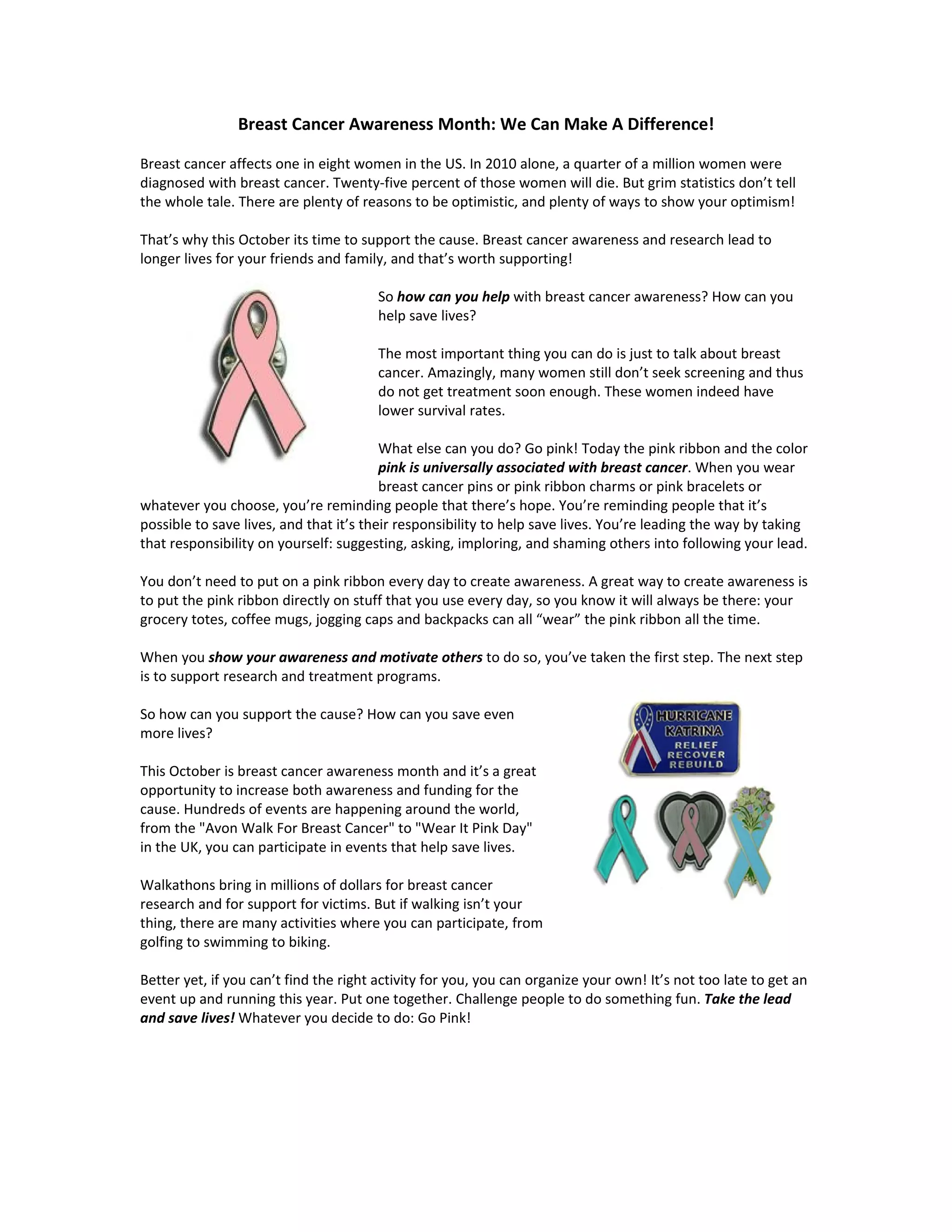 Go Pink & Support Breast Cancer Survivors! | DOC