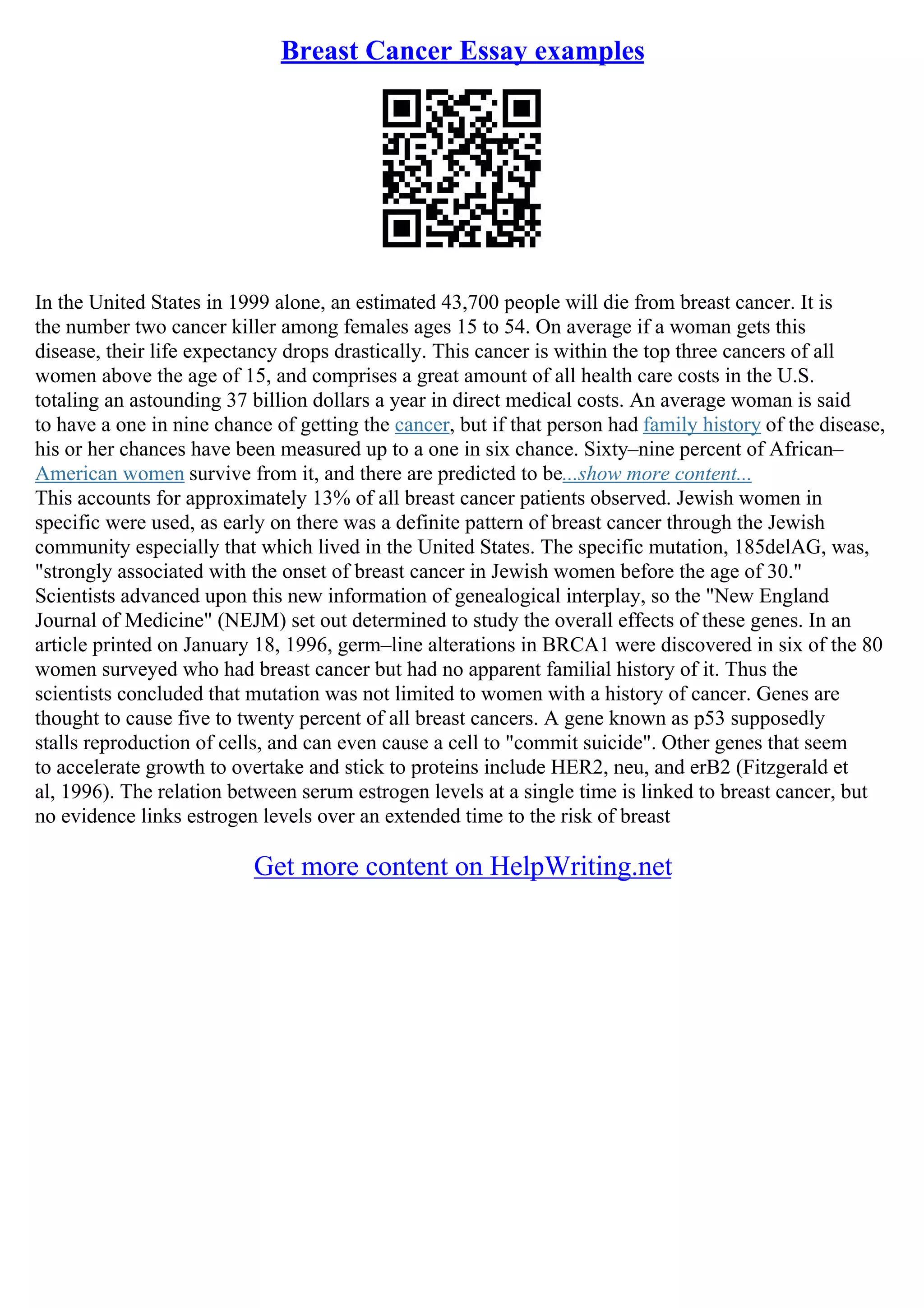 Breast Cancer Essay | PDF