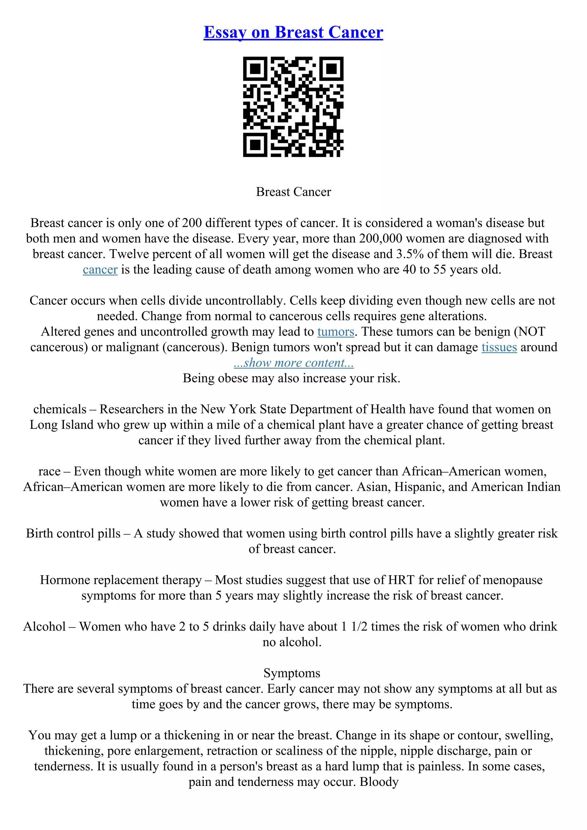 Breast Cancer Essay | PDF