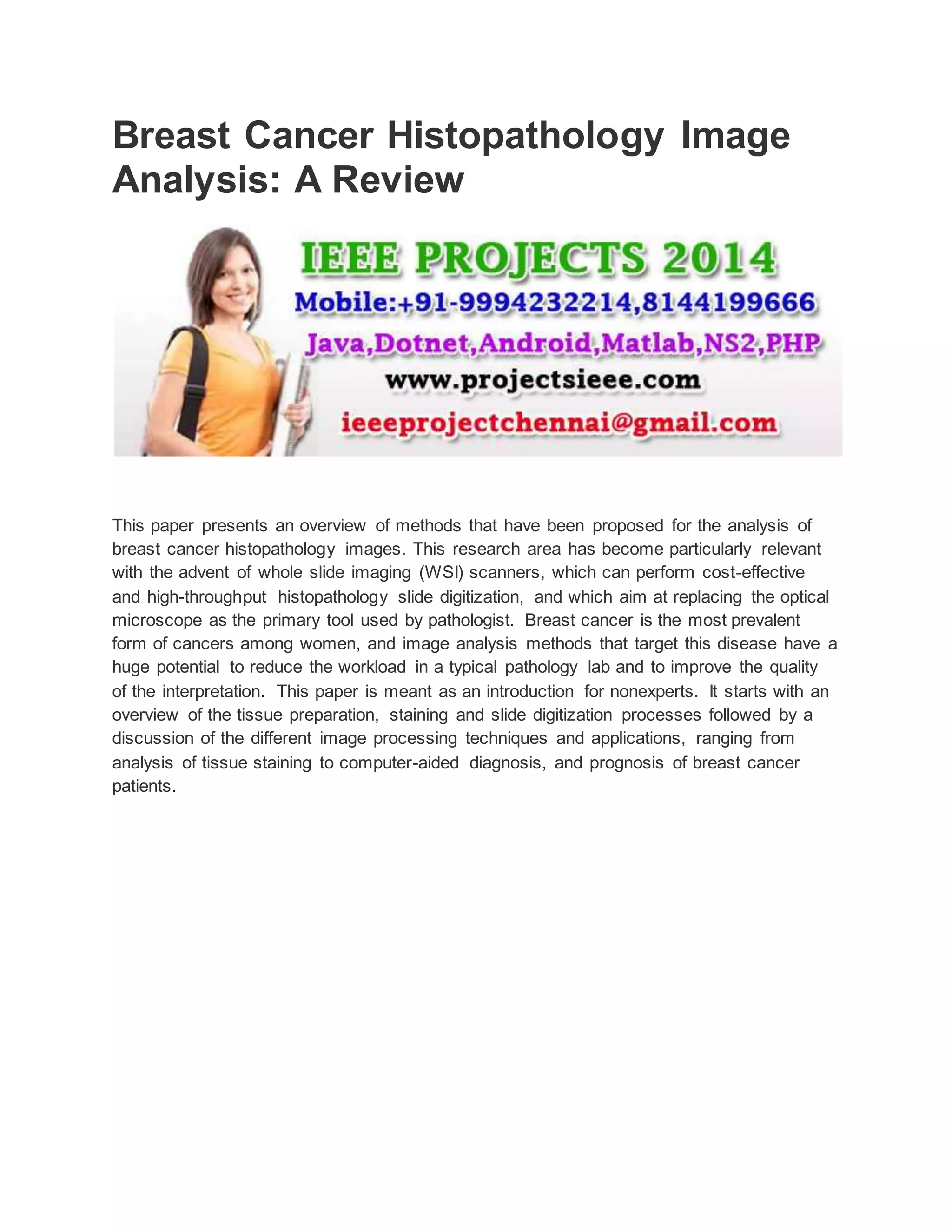 Breast cancer histopathology image analysis a review | DOCX