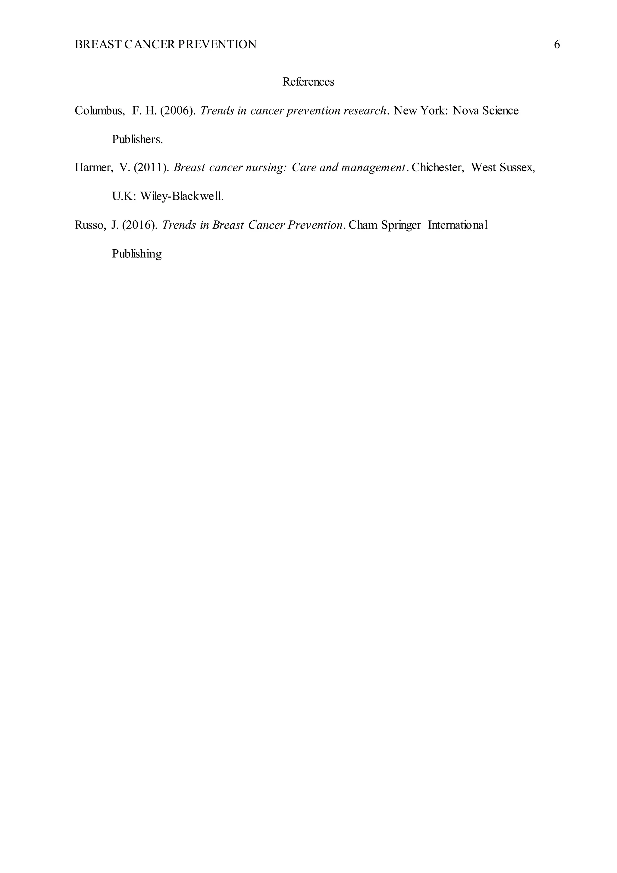 Breast cancer research paper sample | PDF