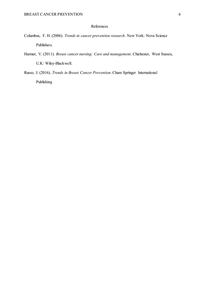 Breast cancer research paper sample | PDF