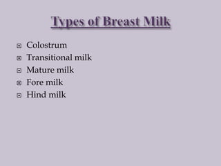 Breast feeding: It's techniques & types of breast milk | PPTX