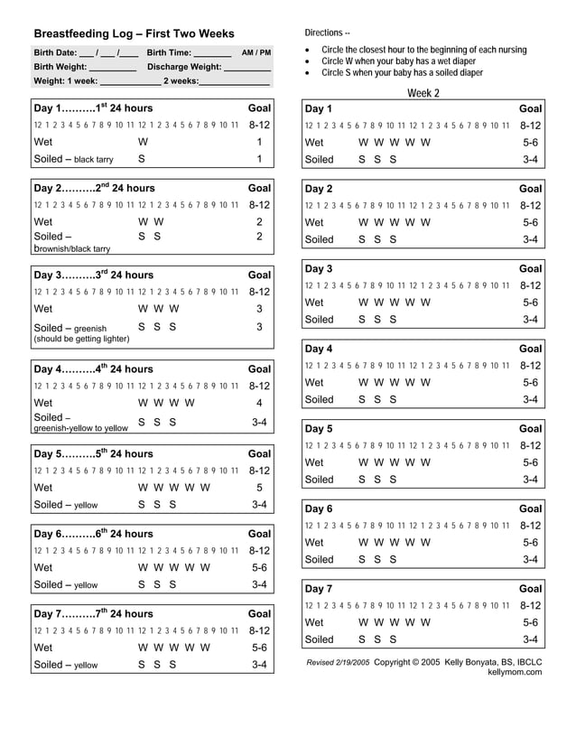 Breastfeeding Log – Frist Two Weeks | PDF