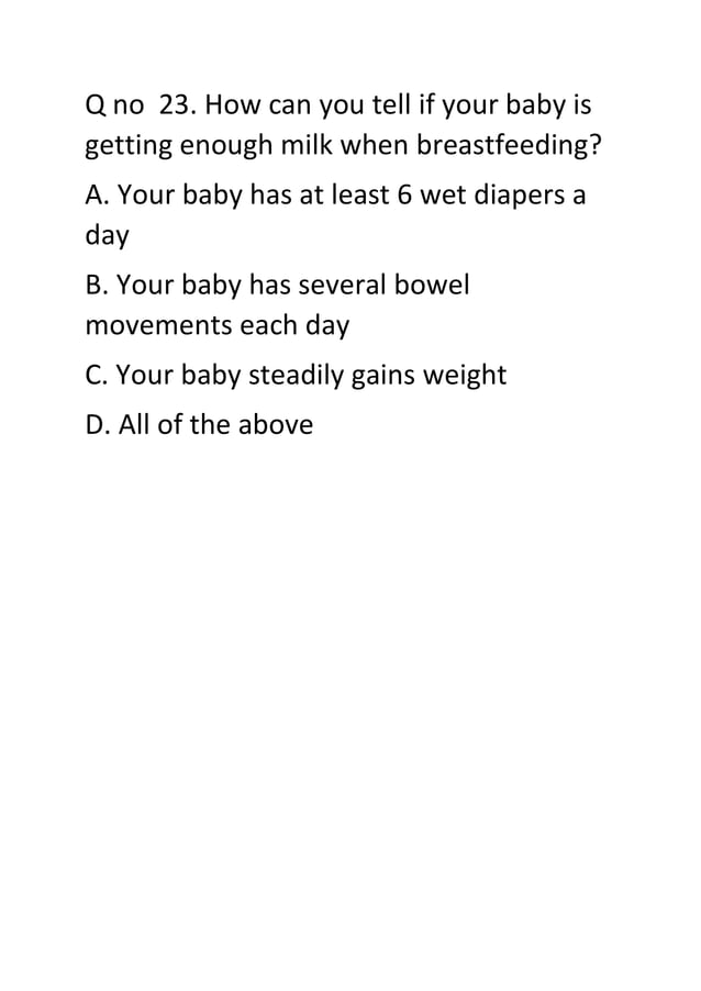 breast feeding quiz objective questions | PDF