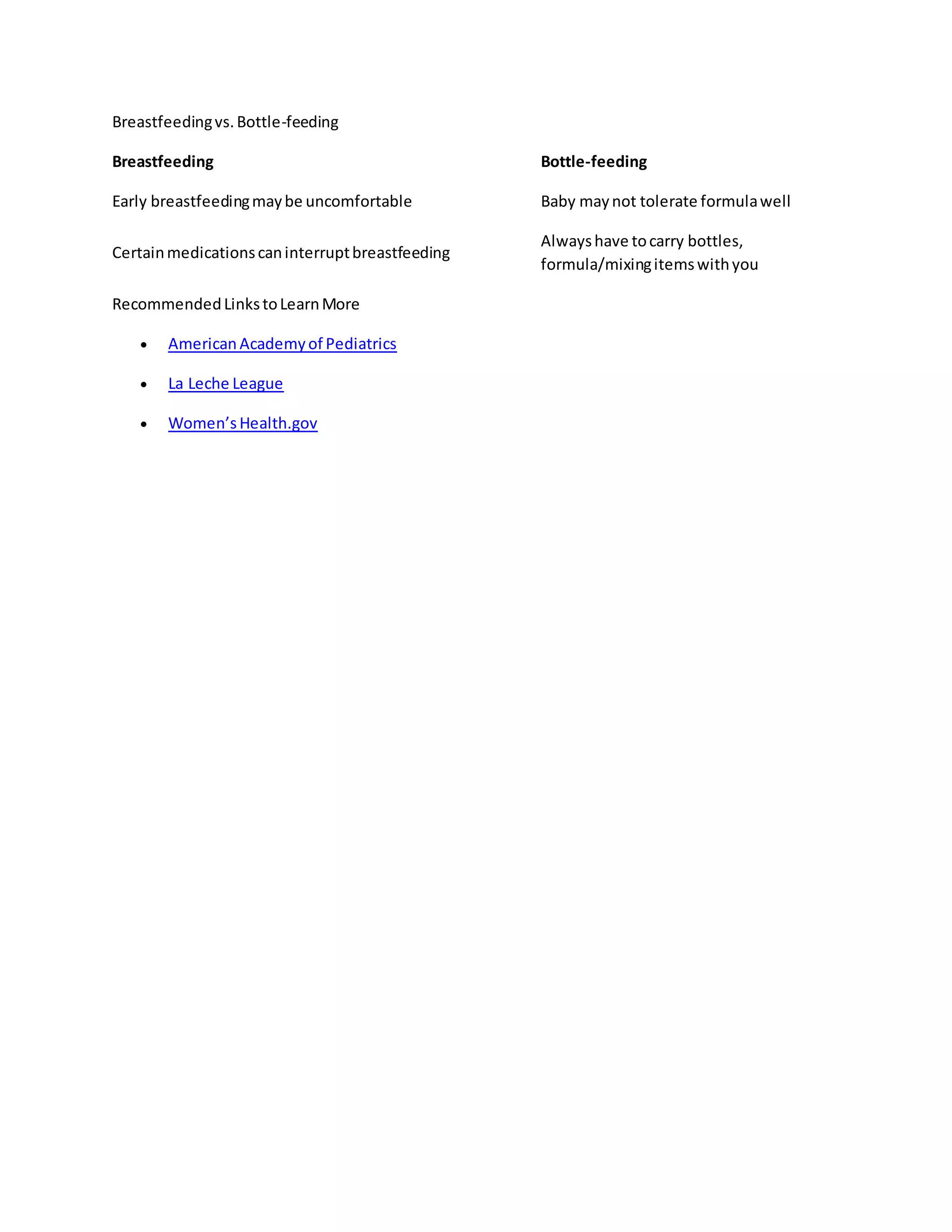 Breastfeeding vs bottle feeding | DOCX