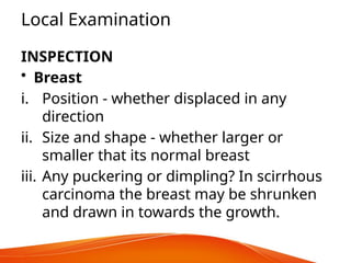 Breast Lump Presenting IN the OPD - Clinical Evaluation ( history and ...