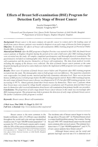 Effects of Breast self-examination (BSE) Program for Detection Early ...