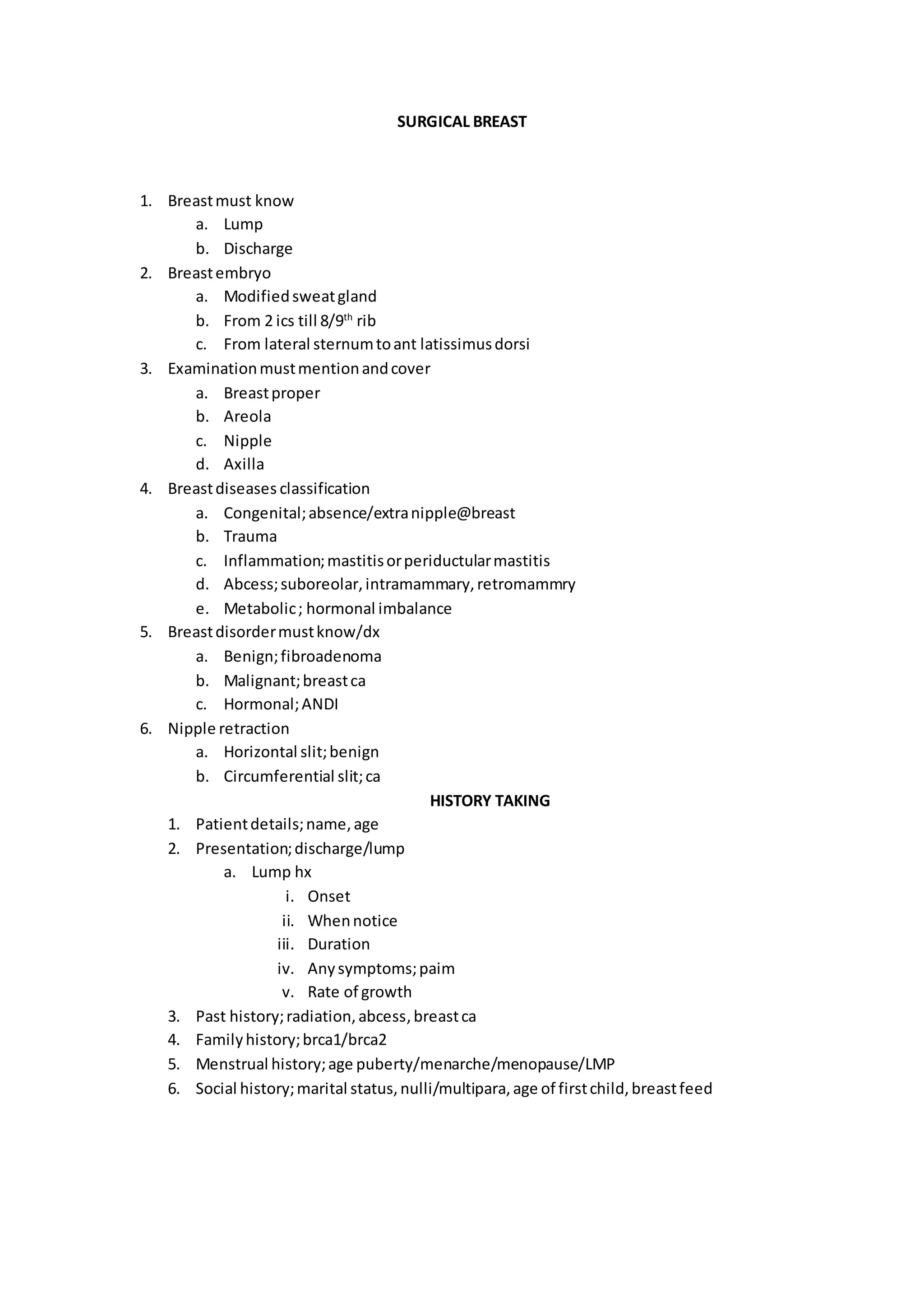 Breast surgical examination checklist by farra | DOCX