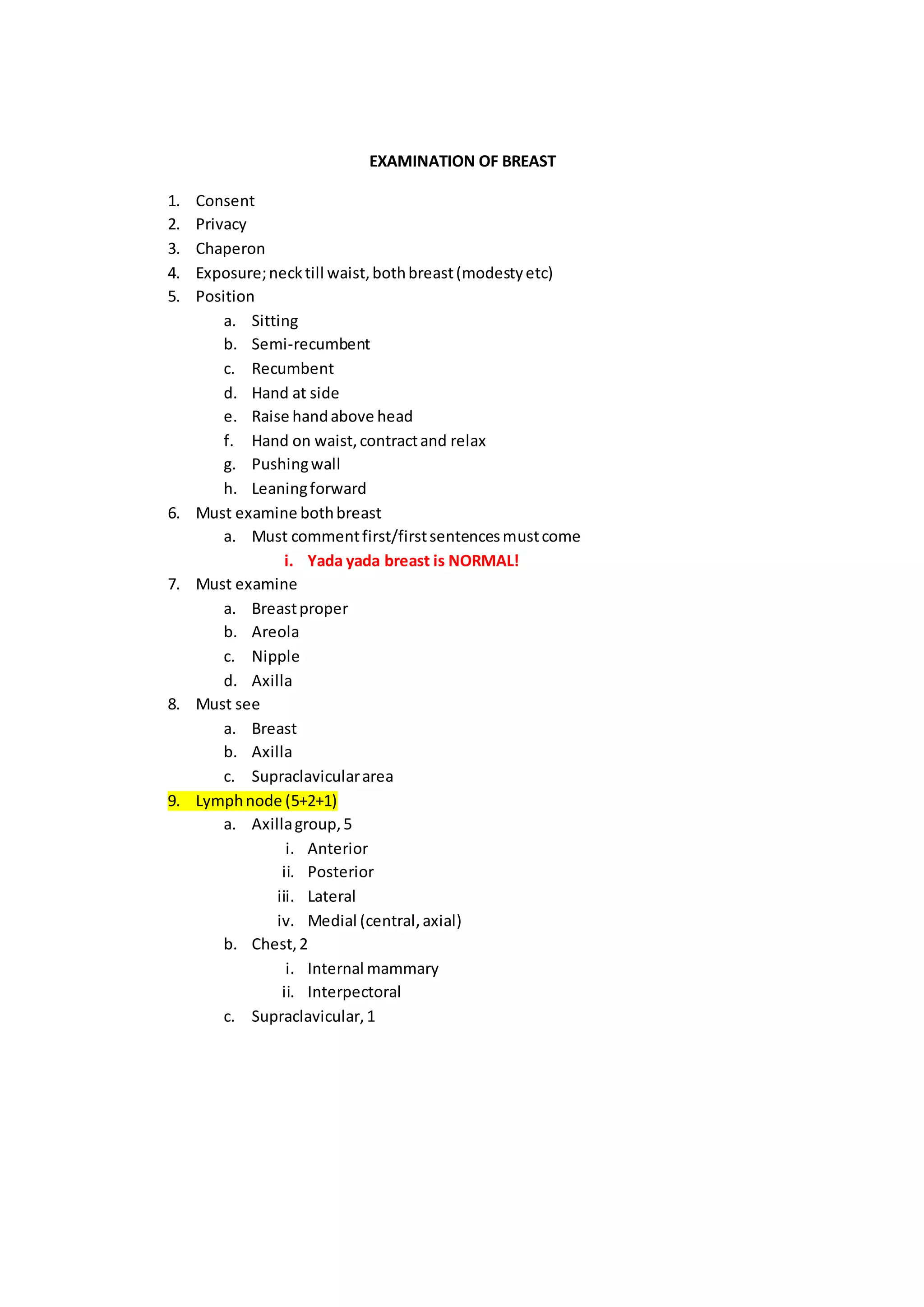 Breast surgical examination checklist by farra | DOCX