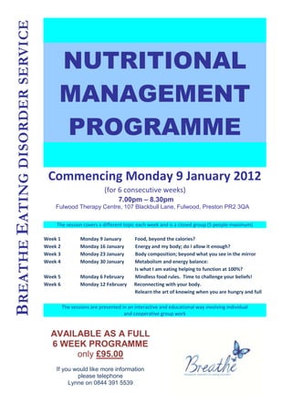 Breathe nutritional management programme flyer
