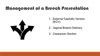 Breech presentation, types, manuvers, definition , diagnosis | PPT