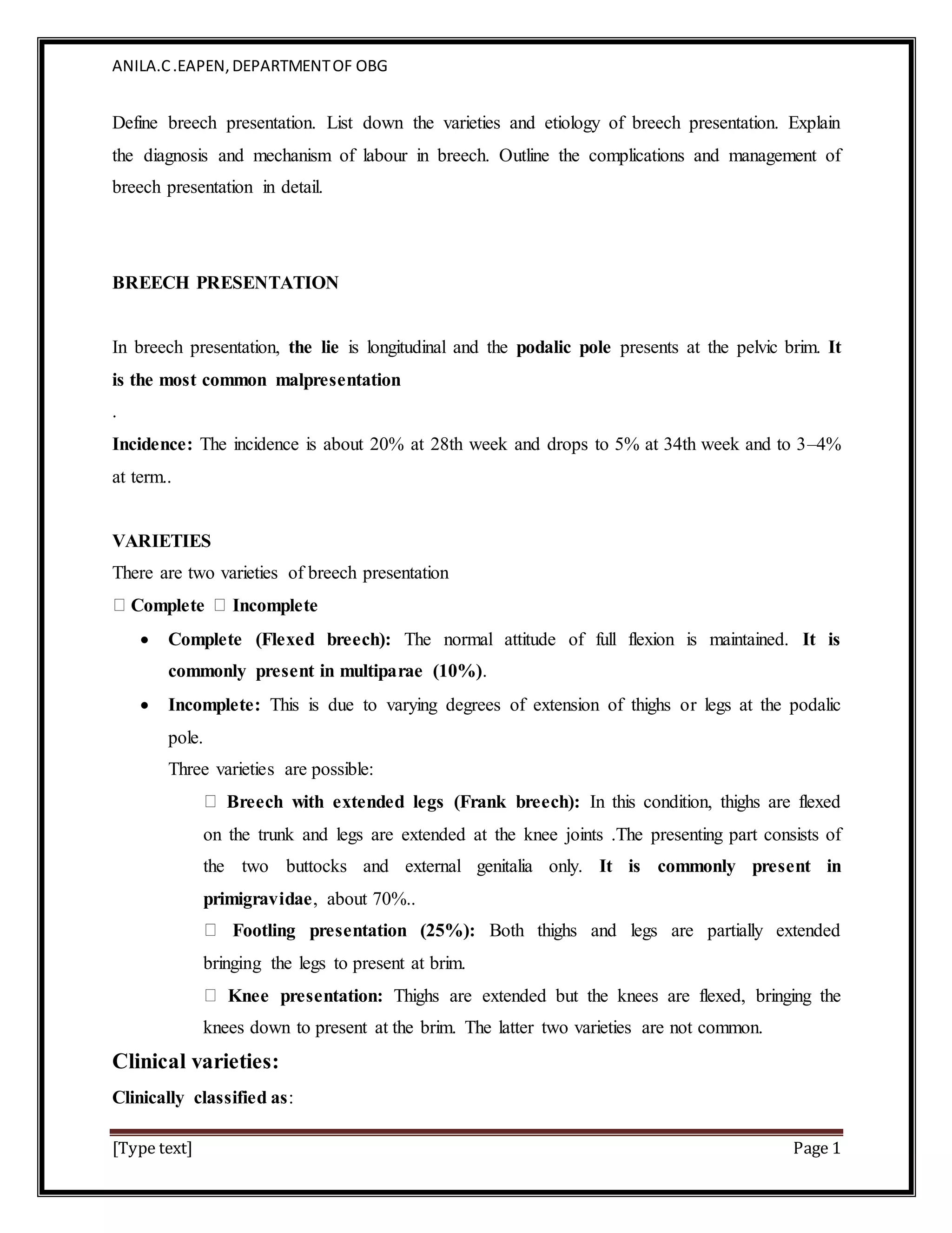 Breech presentation | DOCX