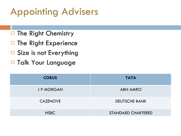 tata corus merger | PPT | Mergers and Acquisitions | Business Banking ...