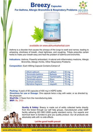Breezy capsules for Asthma, Bronchitis and Respiratory problems | PDF