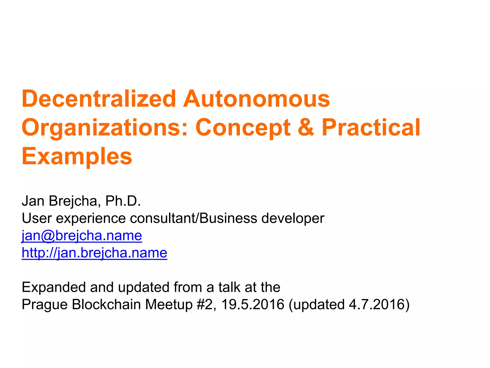 Decentralized Autonomous Organizations: Concept & Practical Examples | PPTX