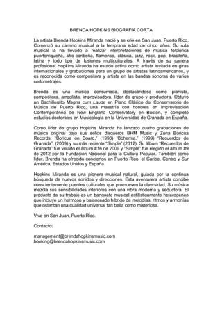 Brenda Hopkins Miranda - Biografía Corta (Español) | PDF