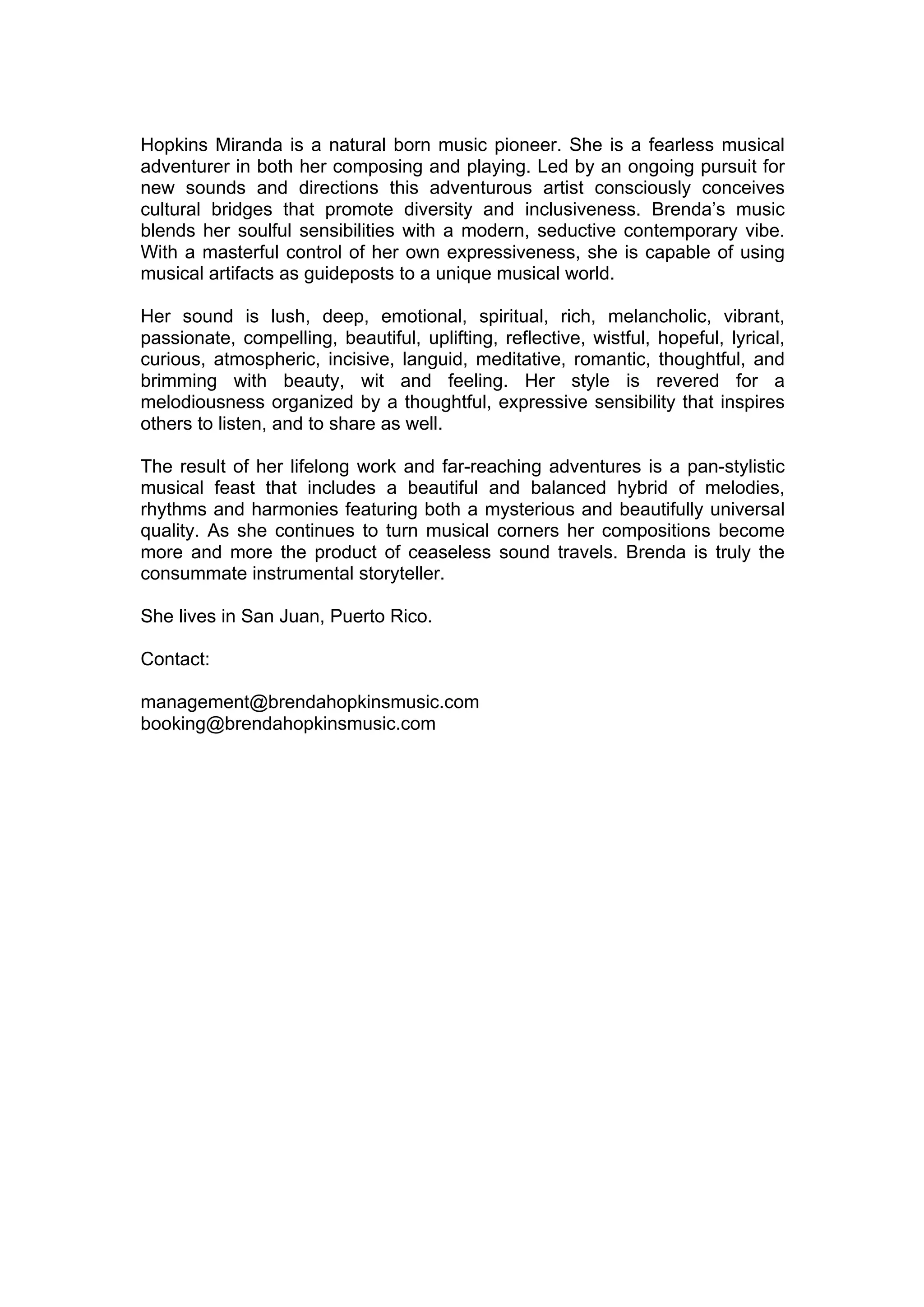 Brenda Hopkins Miranda - Biography | PDF
