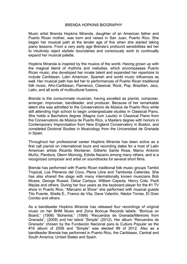 Brenda Hopkins Miranda - Biography | PDF