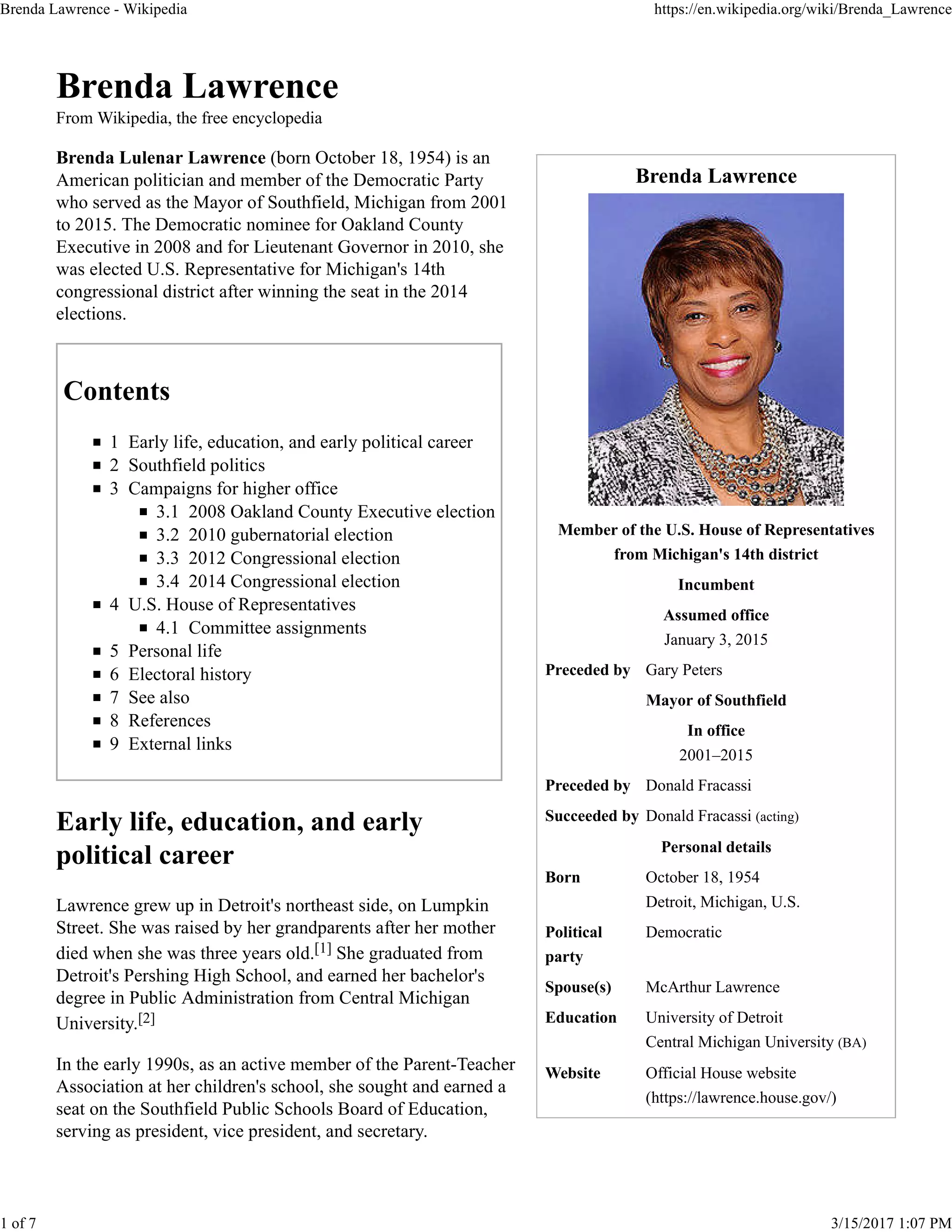 Brenda lawrence wikipedia (highlighted) | PDF