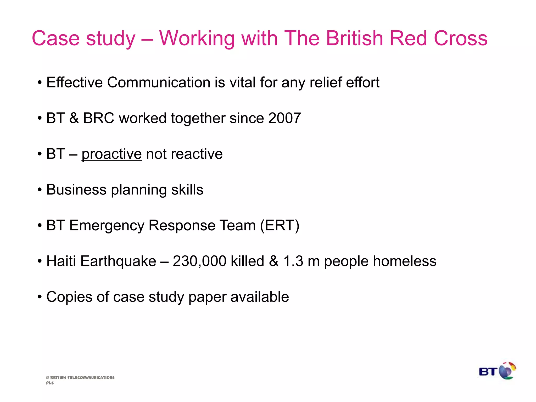 Business - Sharing Value? BT Disaster Relief Case Study | PPTX